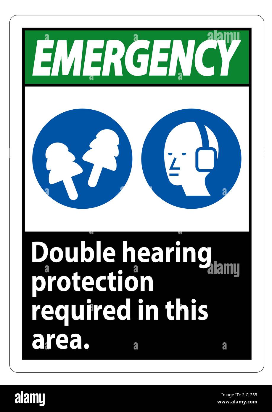 Emergency Sign Double Hearing Protection Required In This Area With Ear ...
