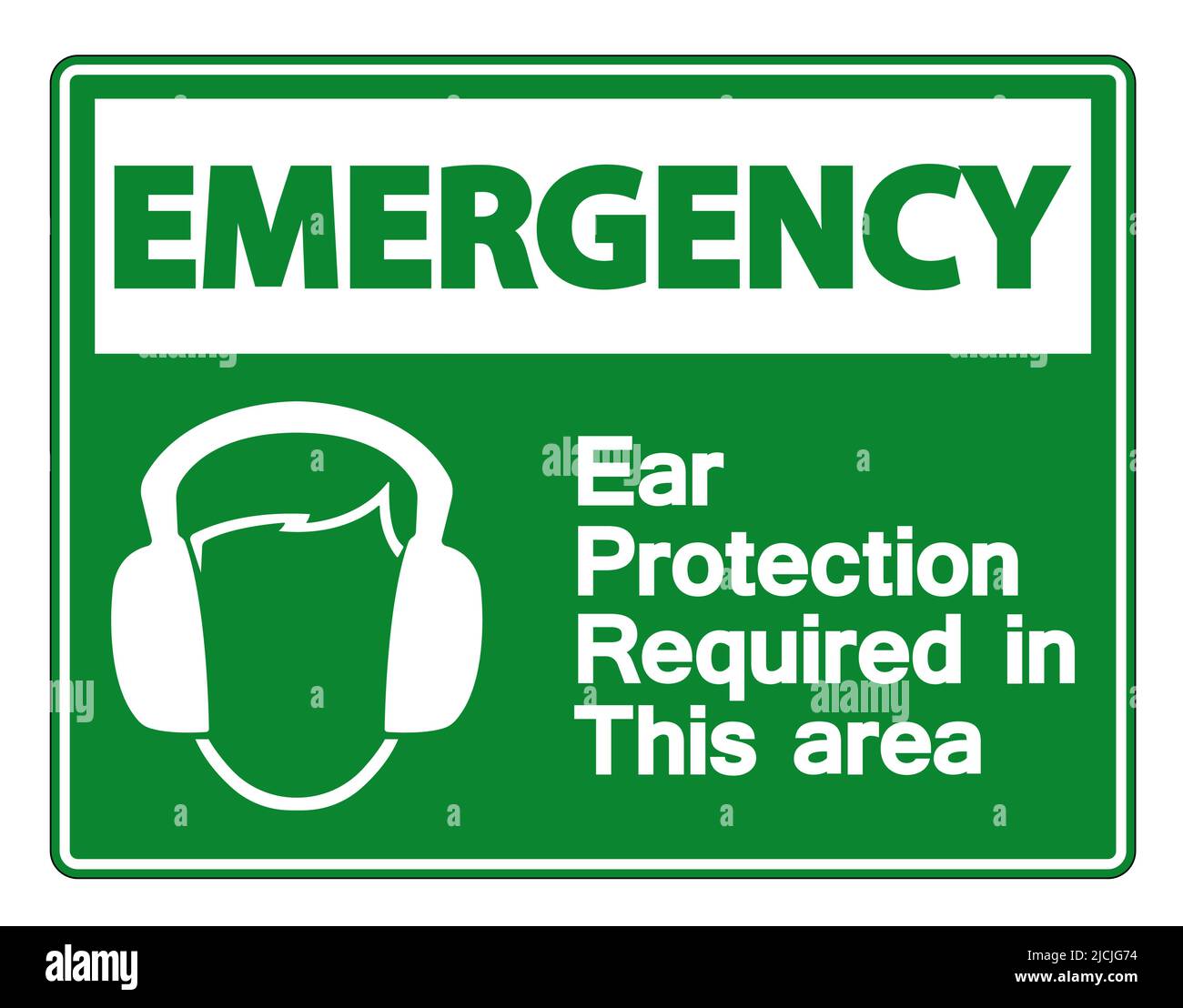 Emergency Ear Protection Required In This Area Symbol Sign on white ...