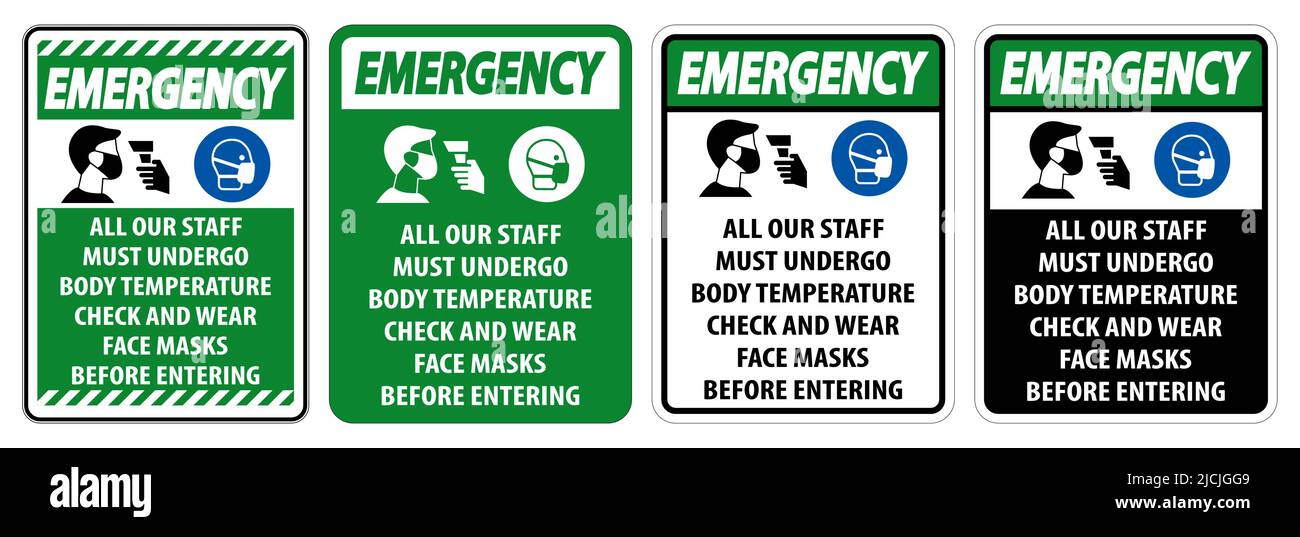 Emergency Staff Must Undergo Temperature Check Sign on white background ...
