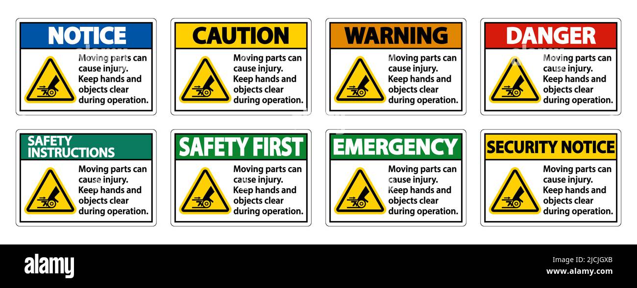 Moving parts can cause injury sign on white background Stock Vector ...