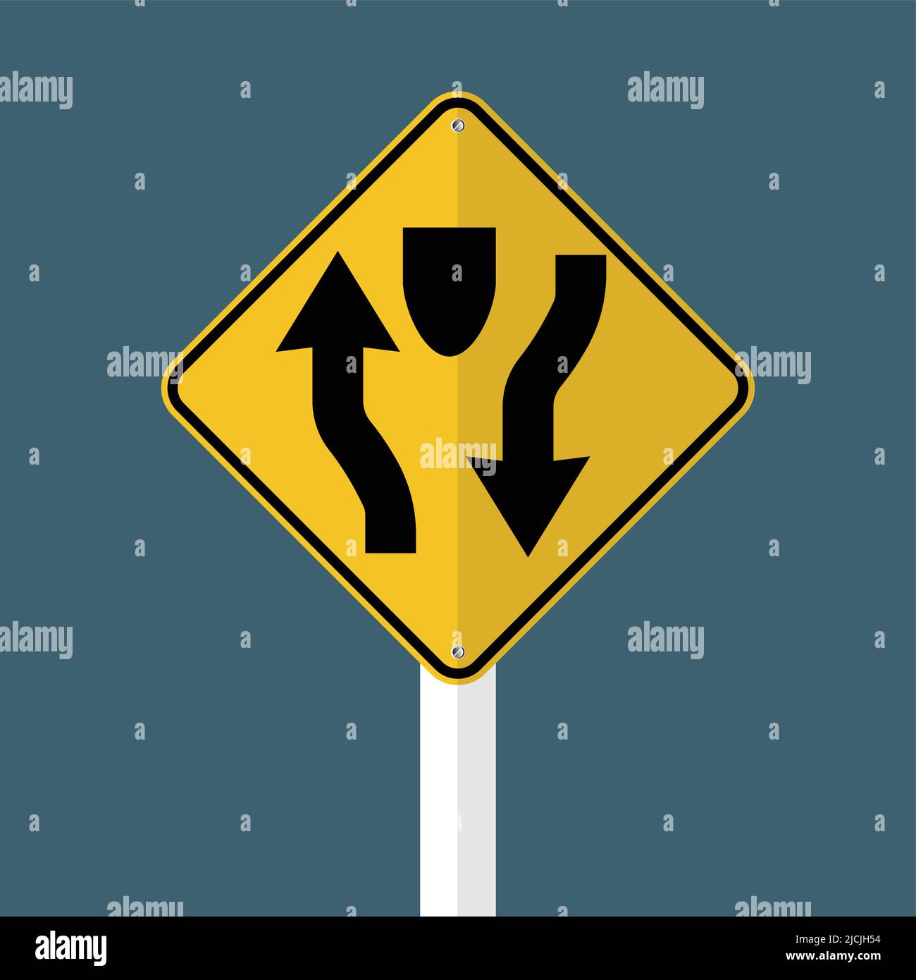 Dual carriage way ahead sign isolated on grey sky background,Vector ...