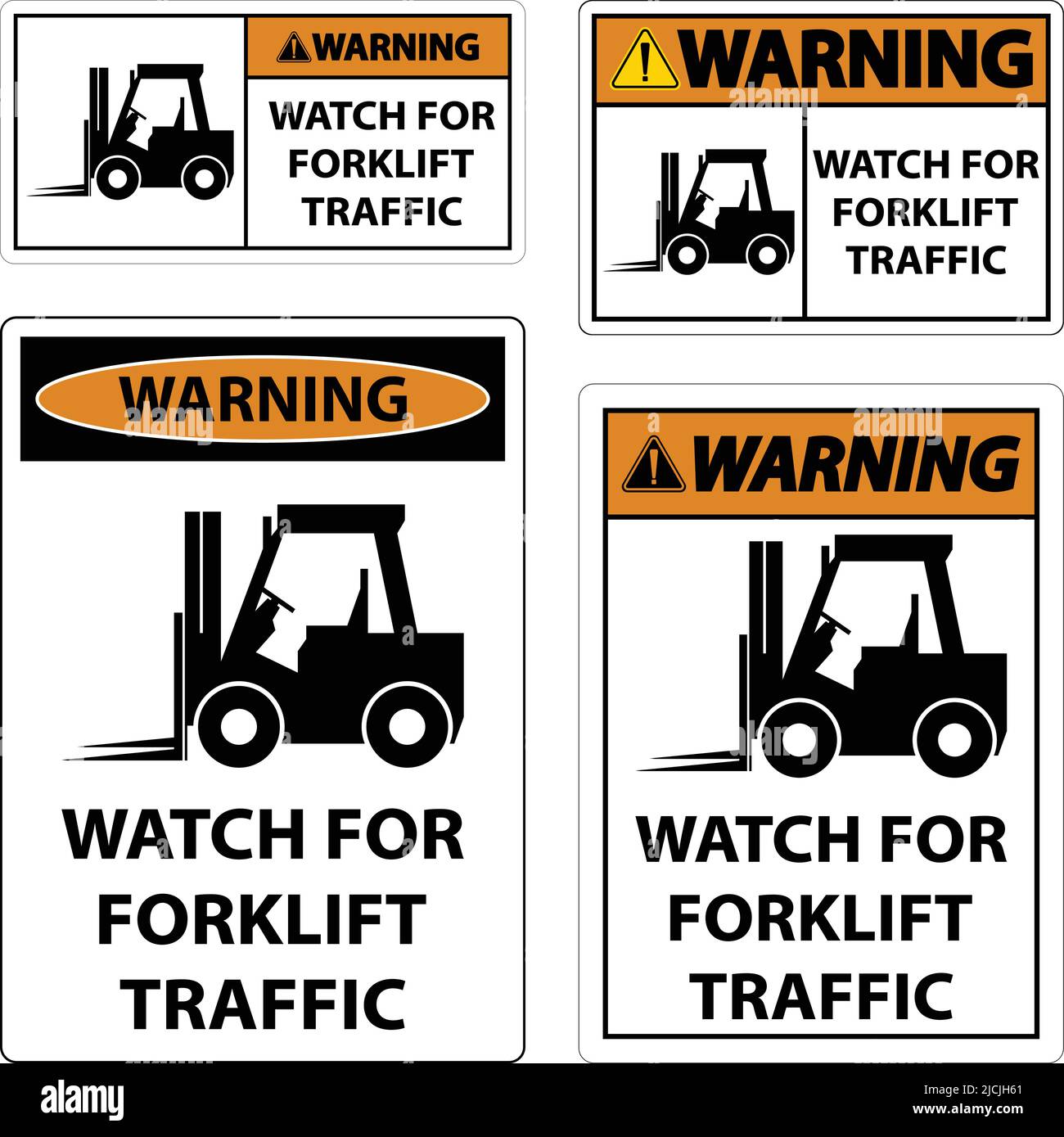 Warning 2-Way Watch For Forklift Traffic Sign On White Background Stock ...