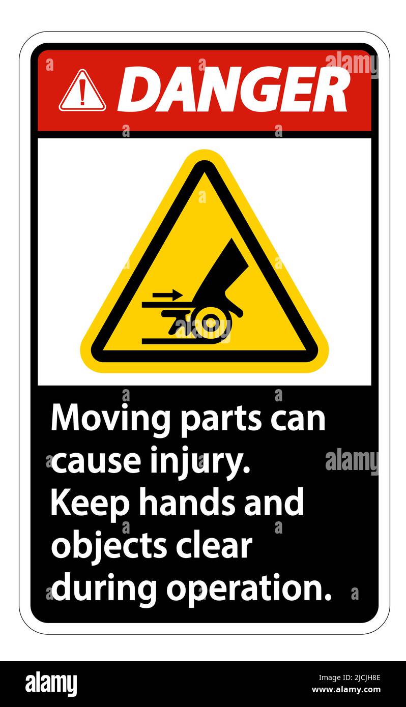 Danger Moving parts can cause injury sign on white background Stock ...