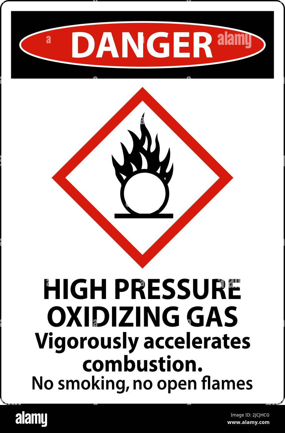 Danger High Pressure Oxidizing Gas GHS Sign On White Background Stock ...