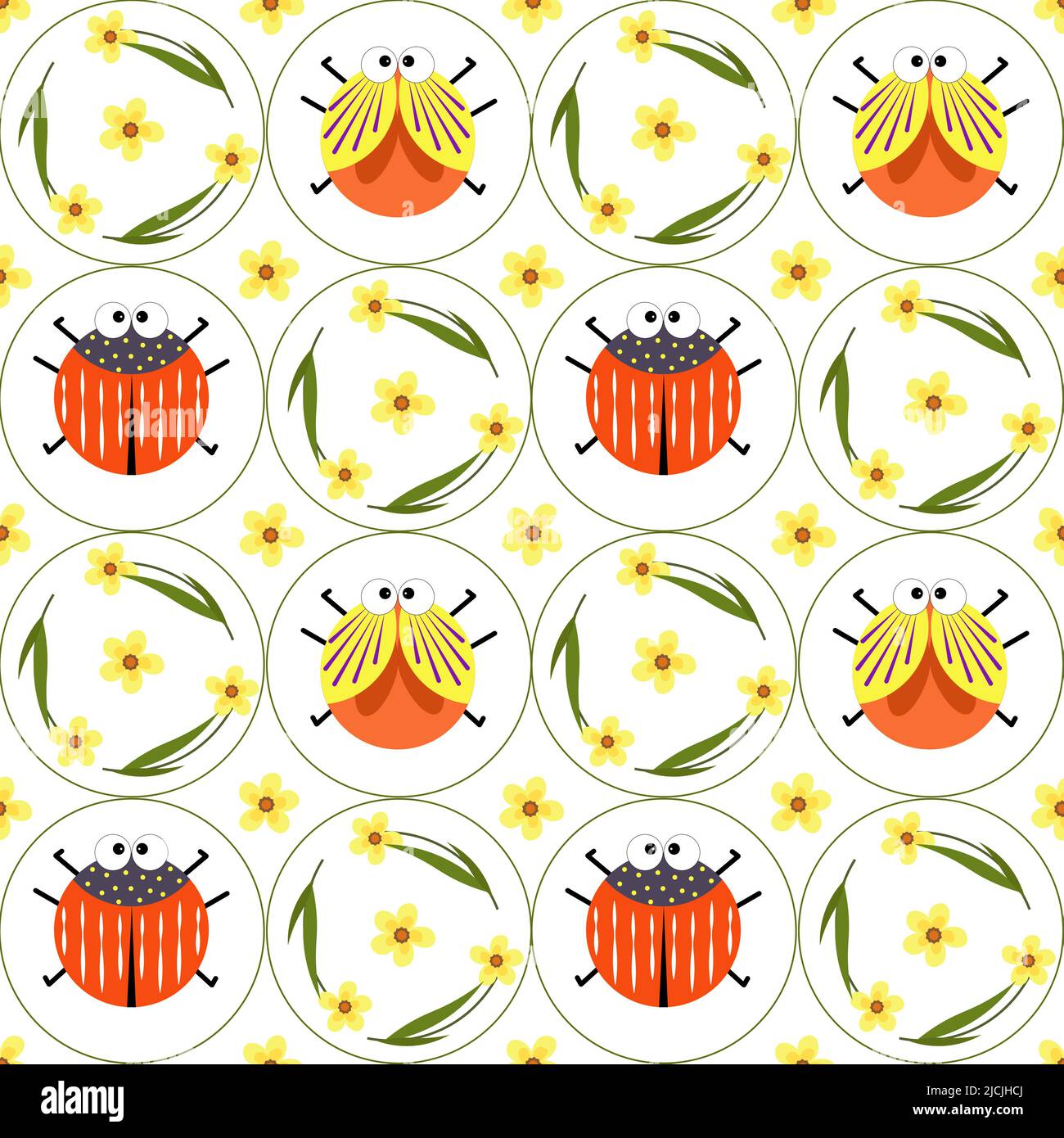 Decorative pattern with beetles and flowers in circles Stock Vector ...