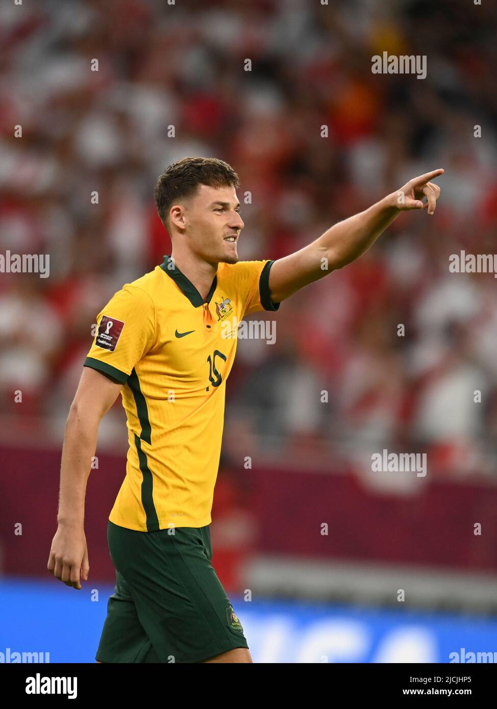 Doha, Qatar. 13th June, 2022. Australia's player Ajdin Hrustic ...