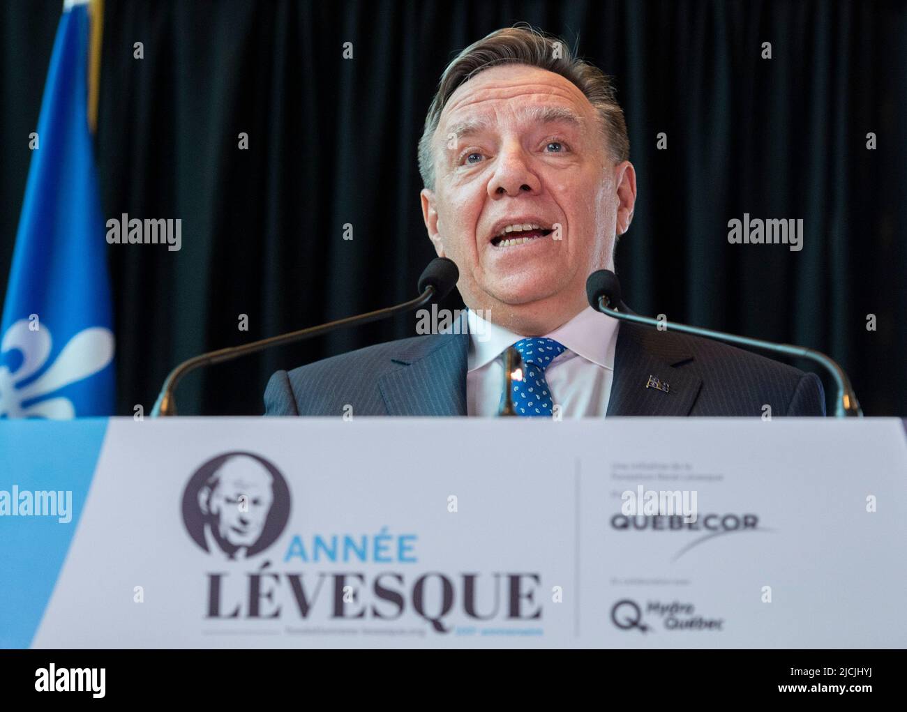 Quebec Premier Francois Legault speaks during an event launching ...