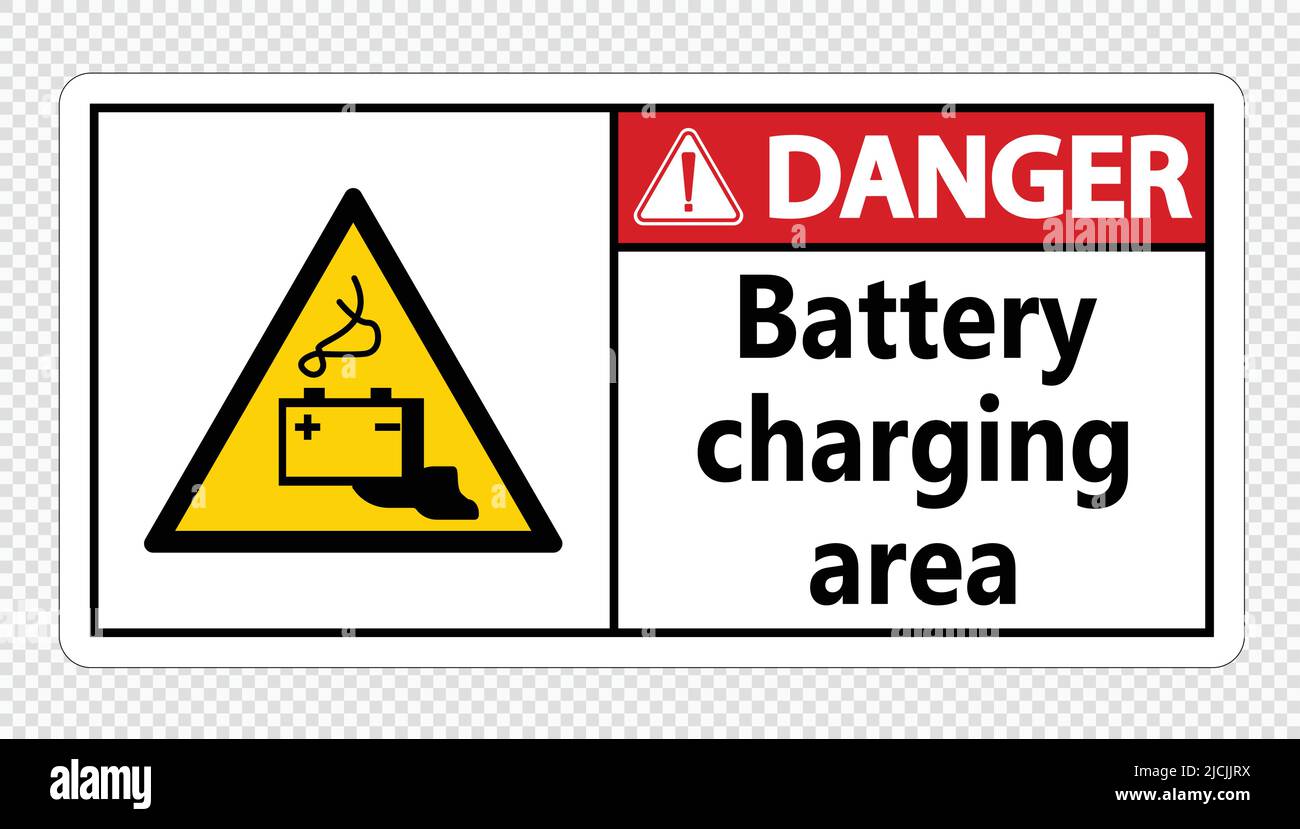 Danger battery charging area Sign on transparent background,vector ...