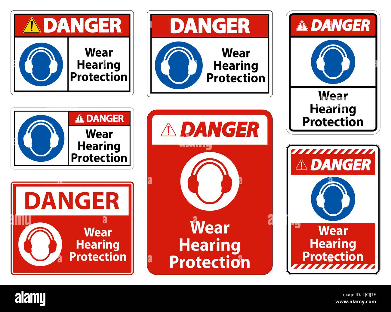 Danger Wear hearing protection sign on white background Stock Vector ...