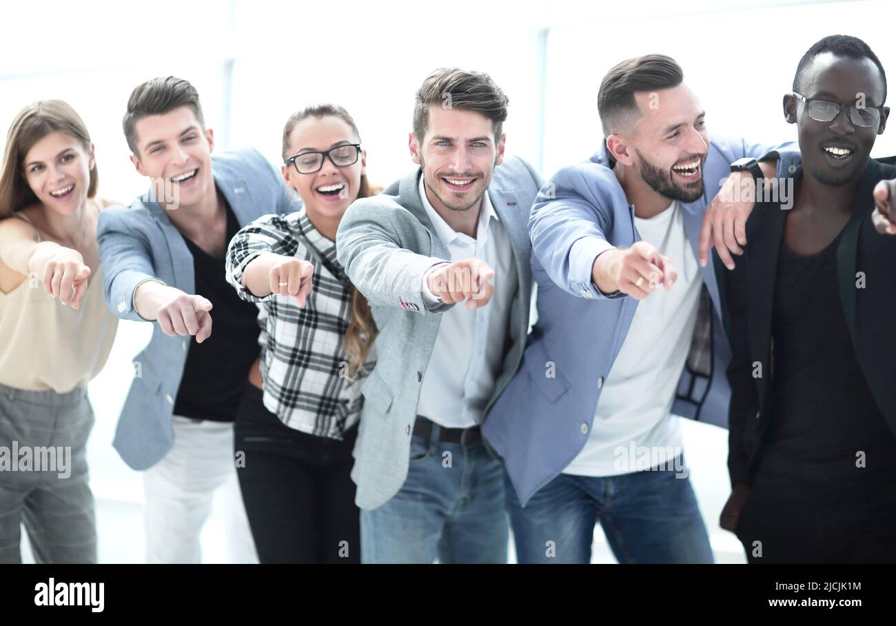 Group of people pointing at the camera and smiling - isolated Stock ...