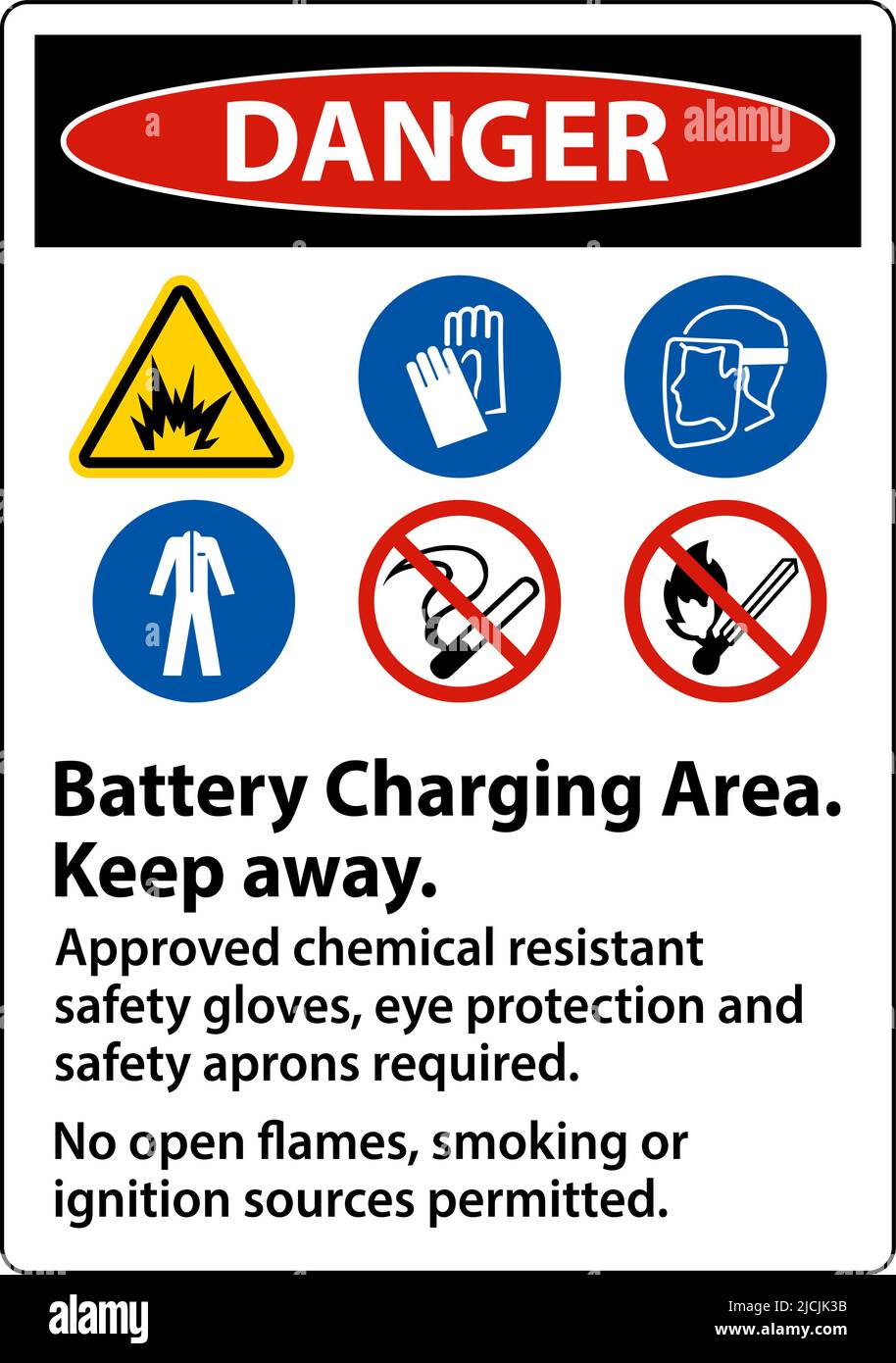 Danger Battery Charging Area Keep Away Sign On White Background Stock ...