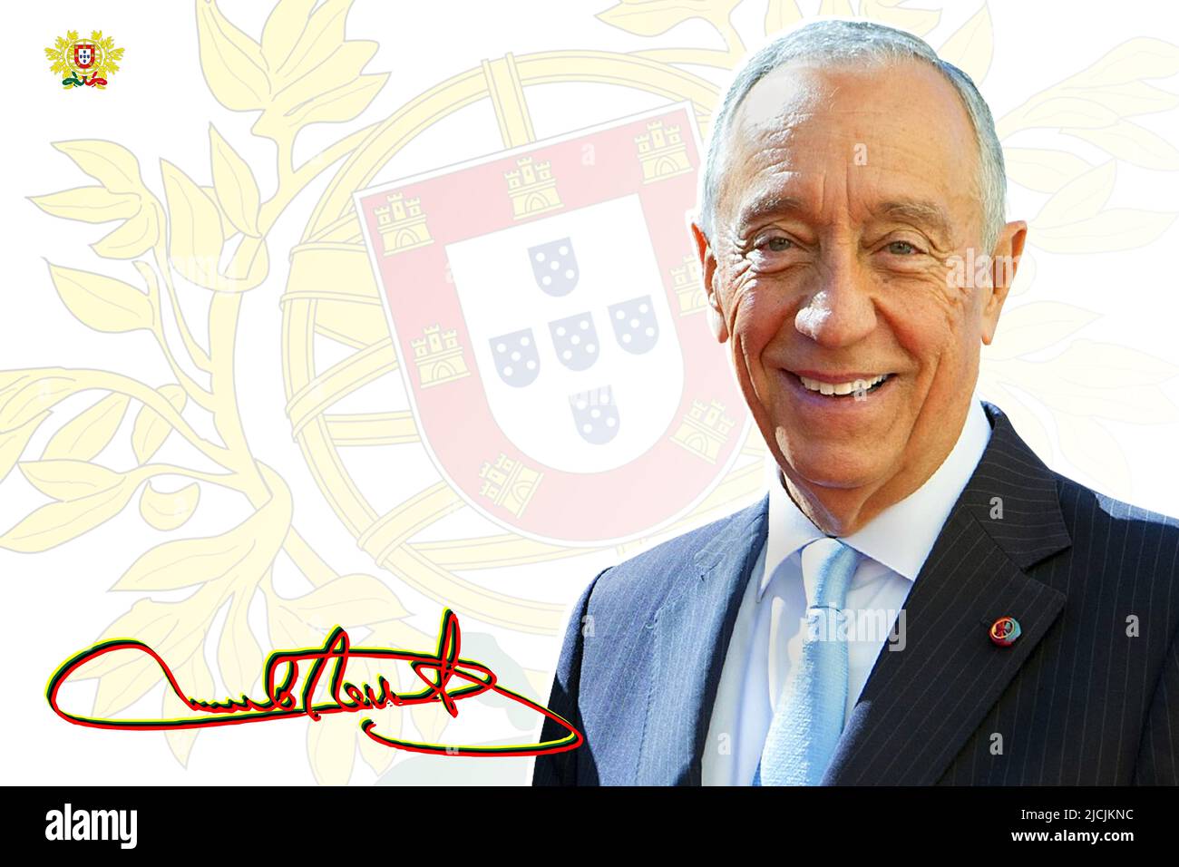 Marcelo Rebelo de Sousa, coat of arms of Portugal and signature Stock ...