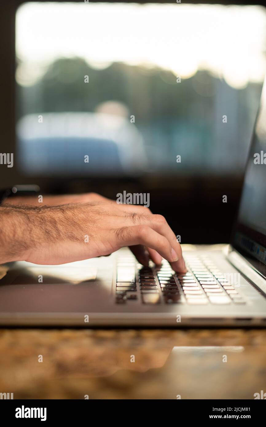 Hands of a business man professional user professional worker using ...