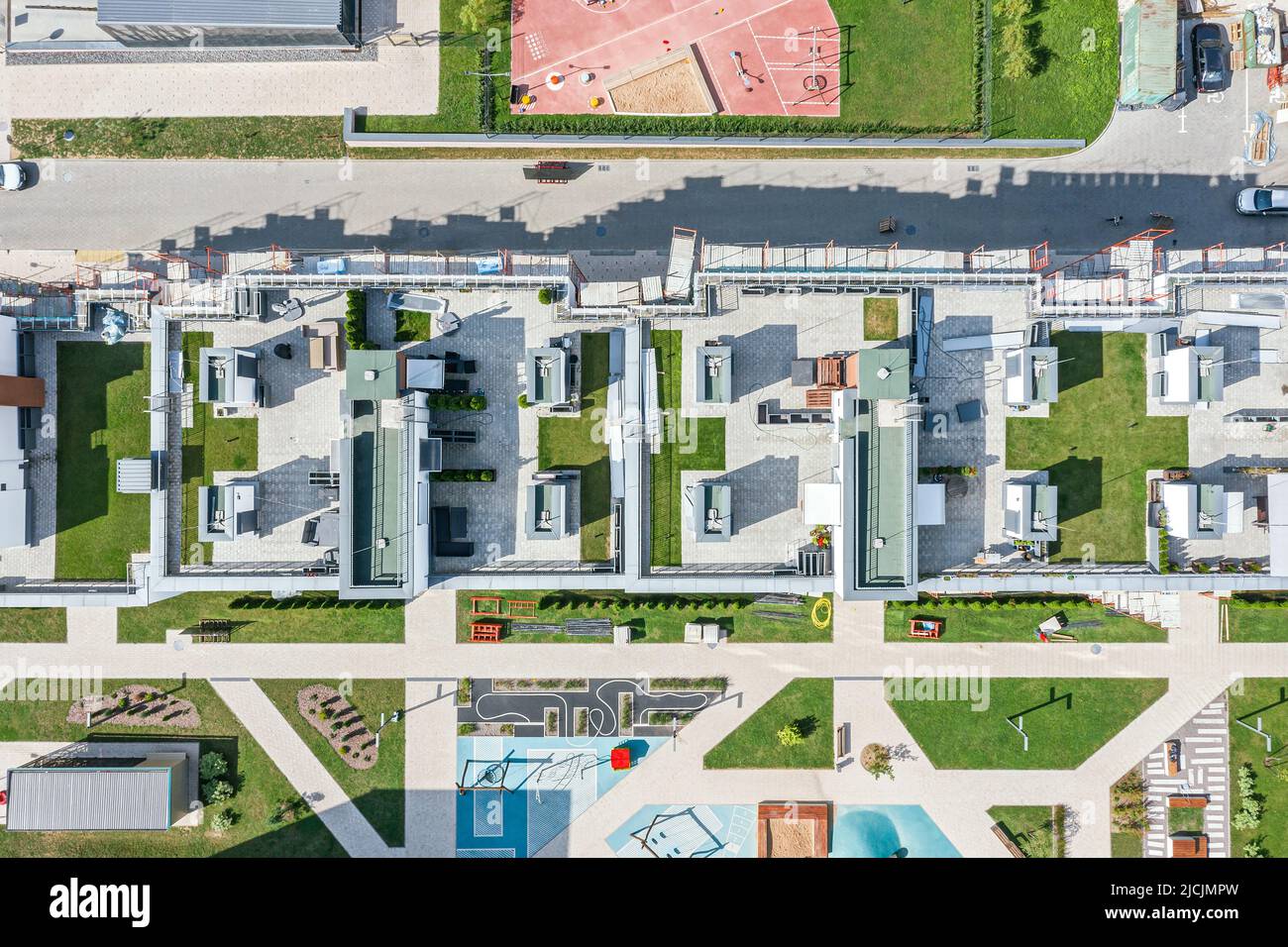 apartment building with natural green grass floor on roof. house for ...