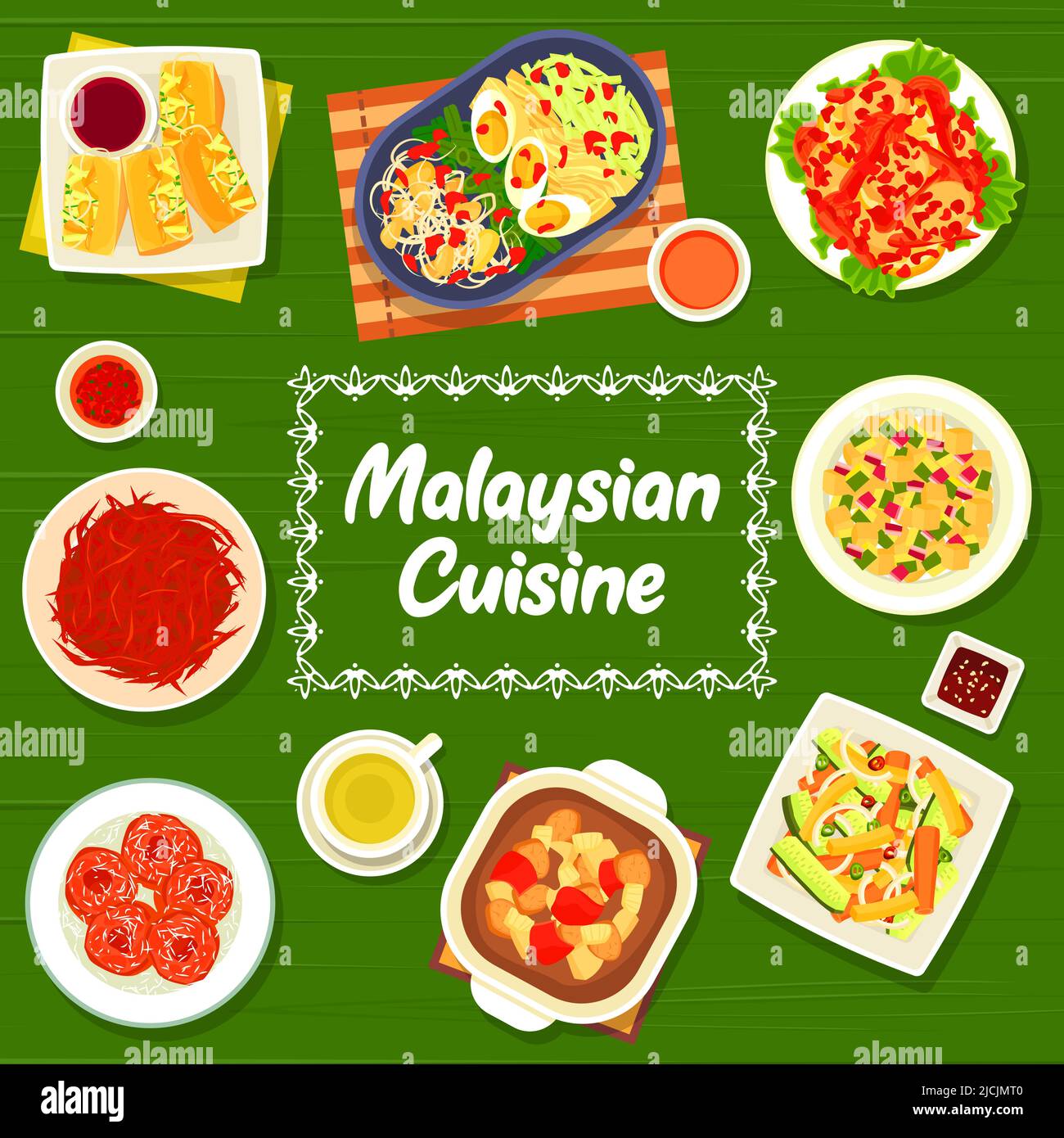 Malaysian food restaurant vegetable and meat meals menu cover. Tofu ...
