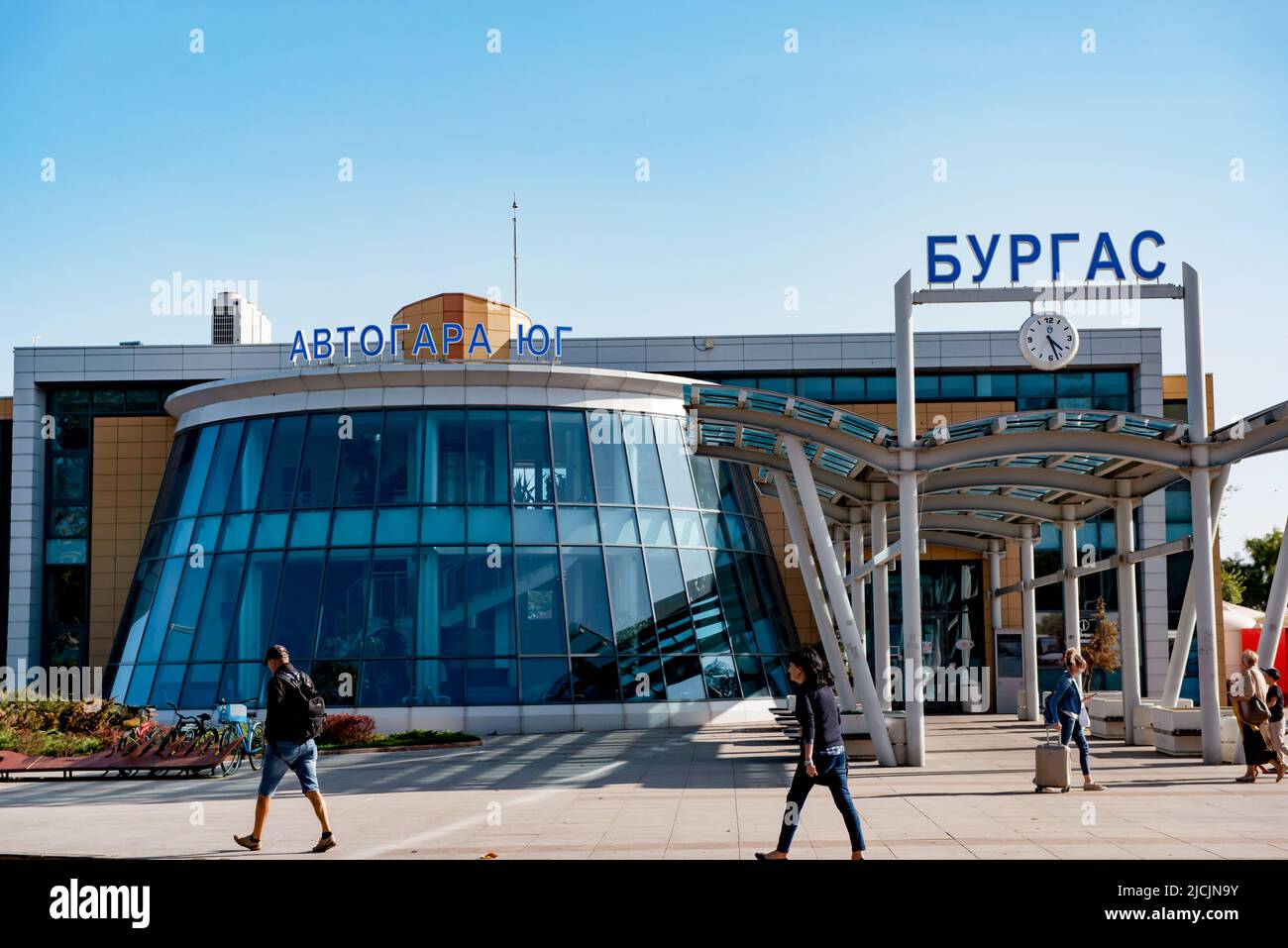 The busy entrance to the main bus station near the Port of Burgas Stock ...