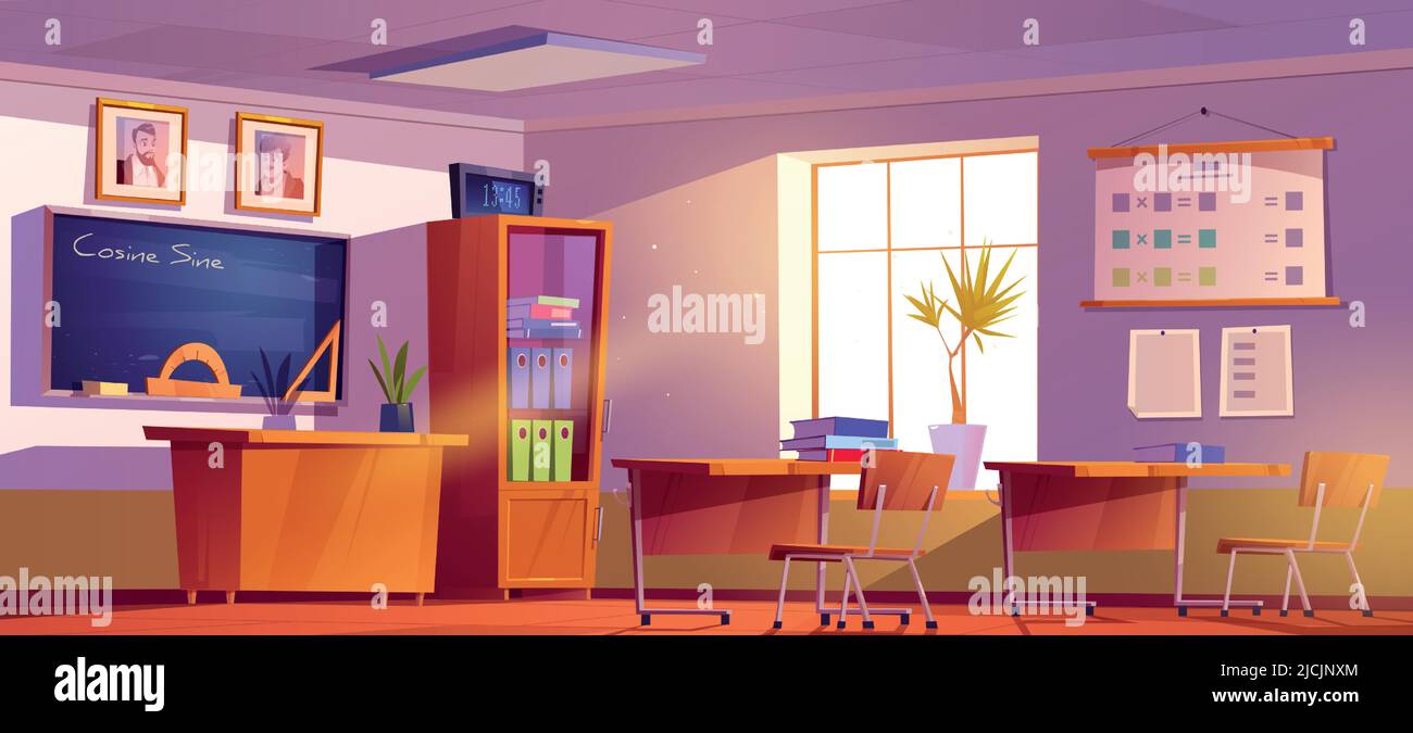 Classroom for math learning in school. Vector cartoon illustration of ...