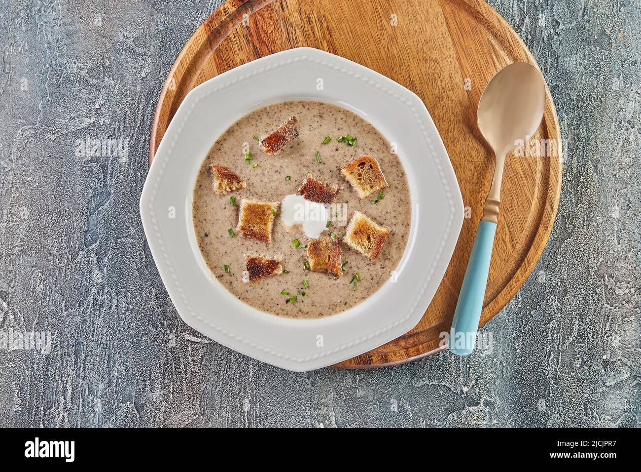 Soup with five different varieties of mushrooms. Champignons, Wild ...