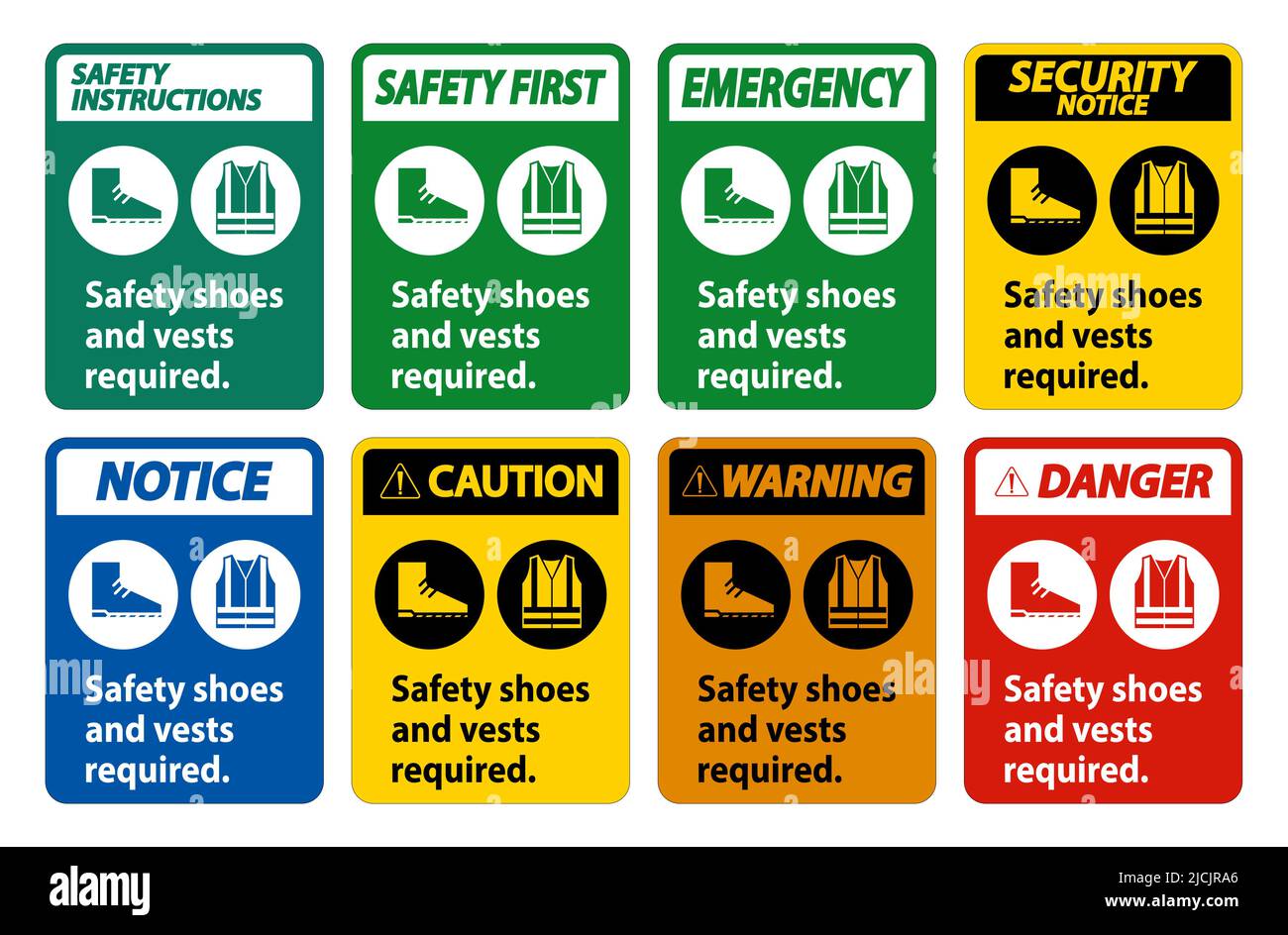 Safety Shoes And Vest Required With PPE Symbols on white background ...
