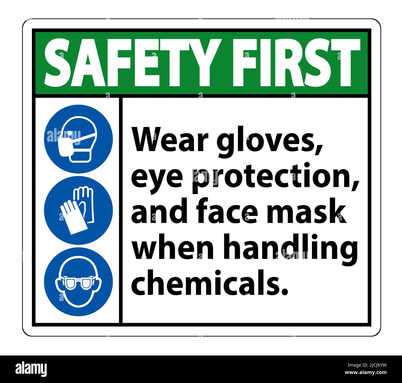 Safety First Wear Gloves, Eye Protection, And Face Mask Sign Isolate On ...