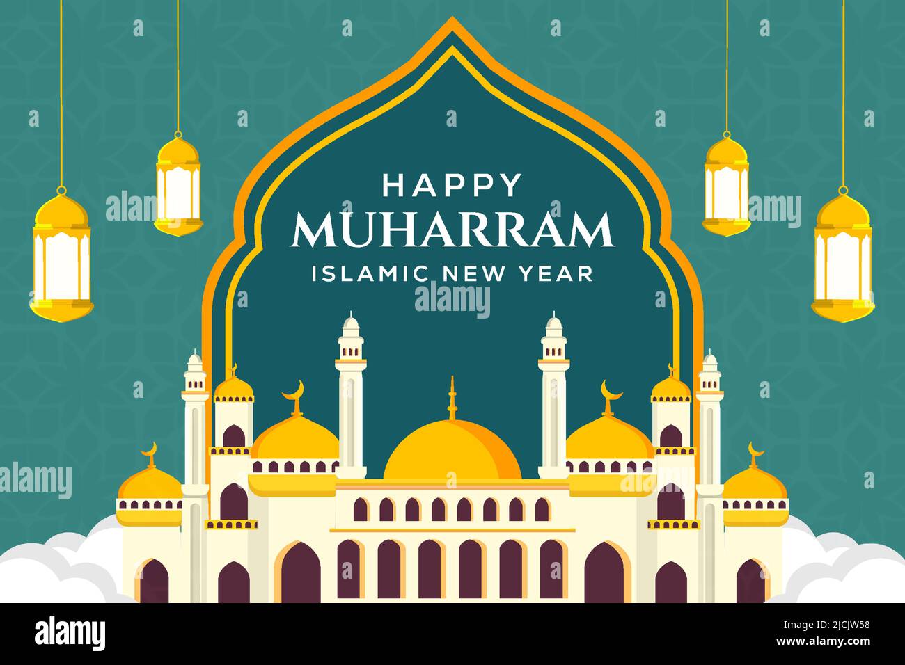 flat happy muharram and islamic new year illustration banner Stock ...