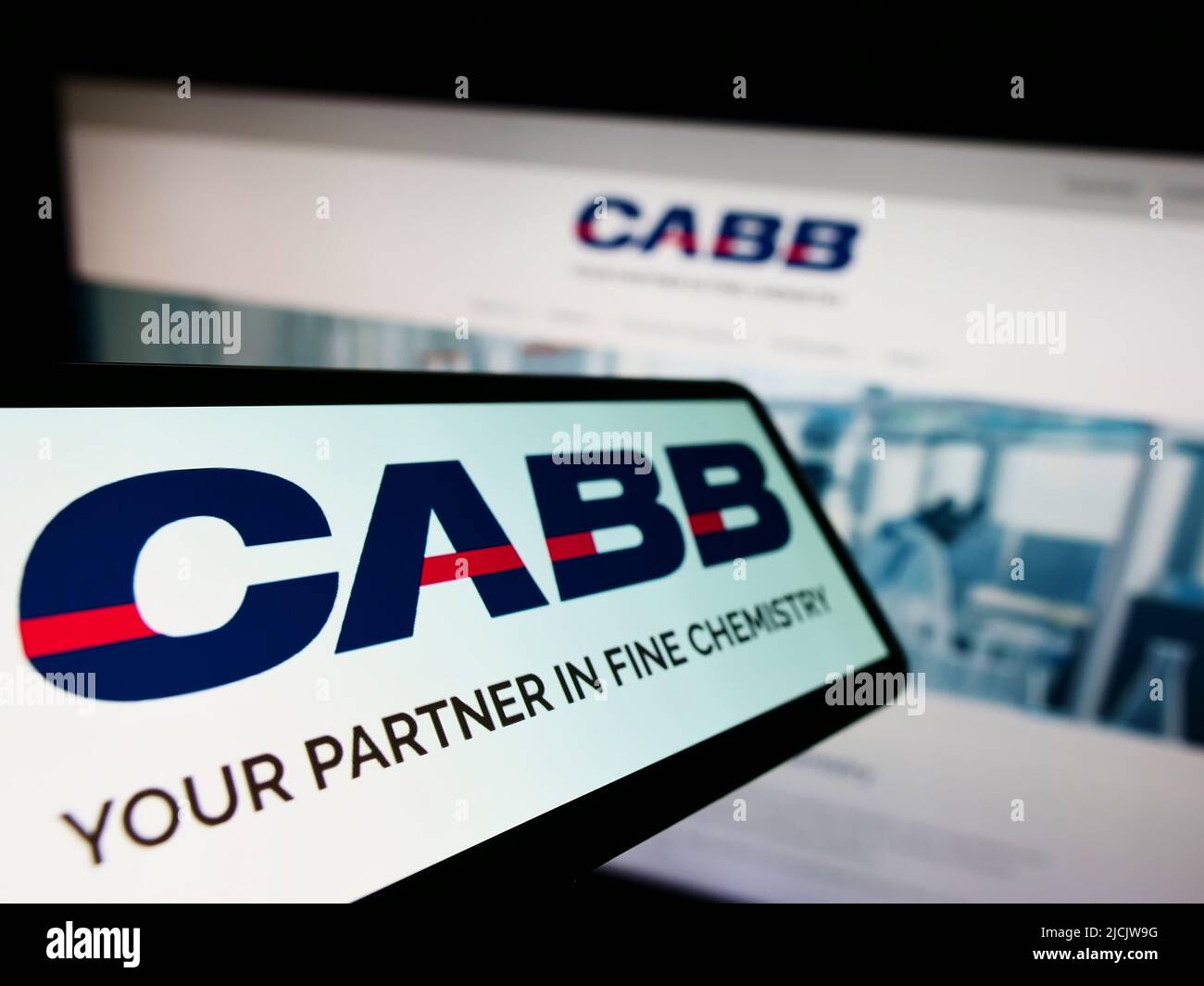 Mobile phone with logo of German chemical company CABB Group GmbH on ...