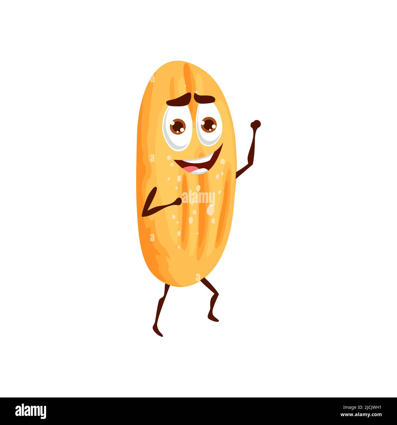 Crispy bread cartoon character. Funny sweet bun, wheat loaf or freshly ...