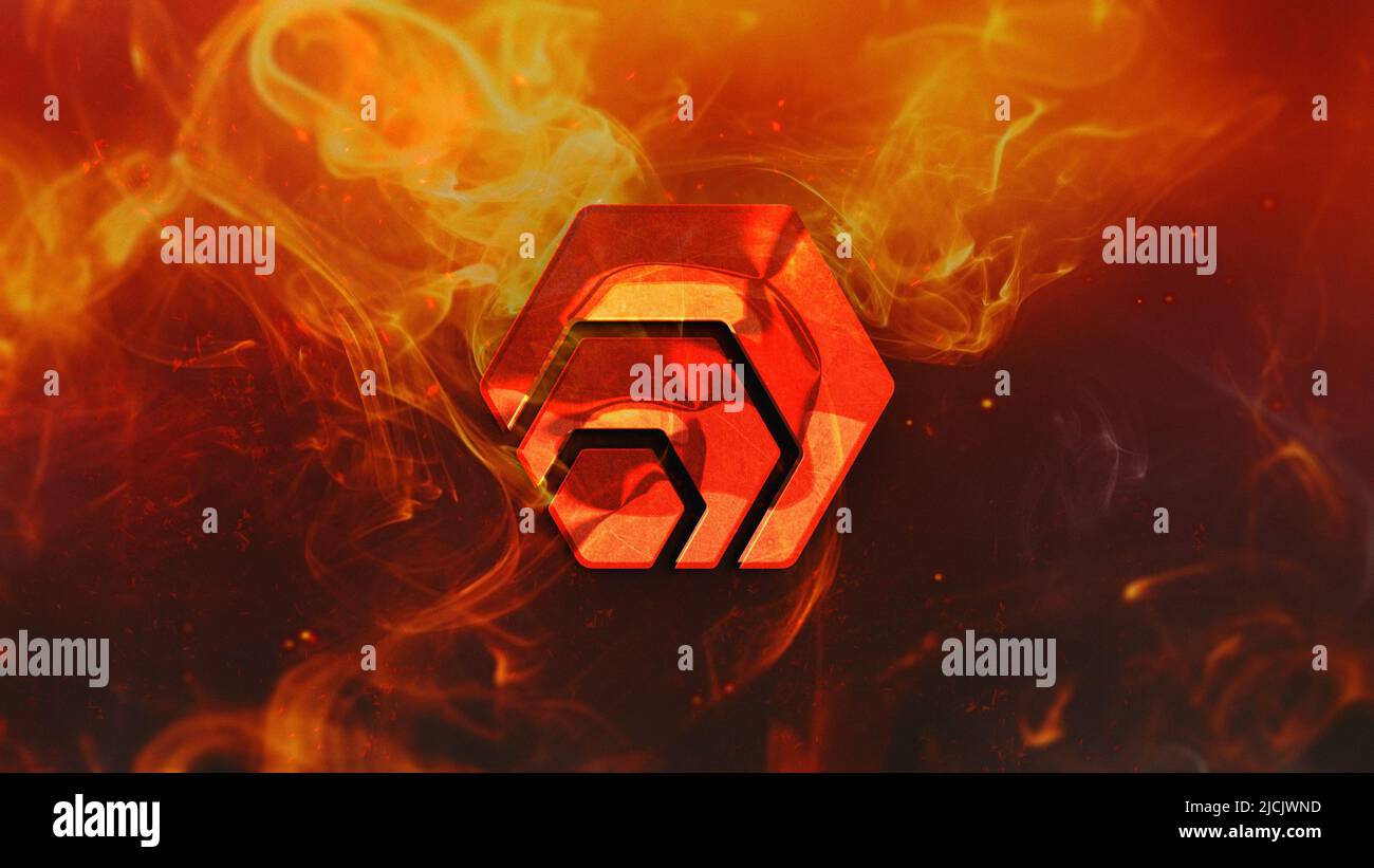 3D rendering cryptocurrency hex coin on colorful background ...