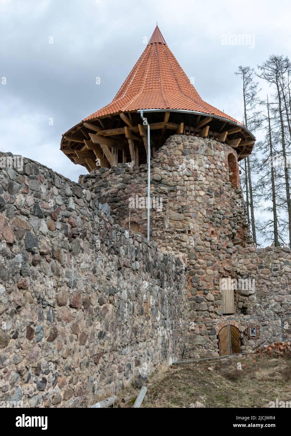 early spring landscape with a view of the castle ruins, the new bright ...