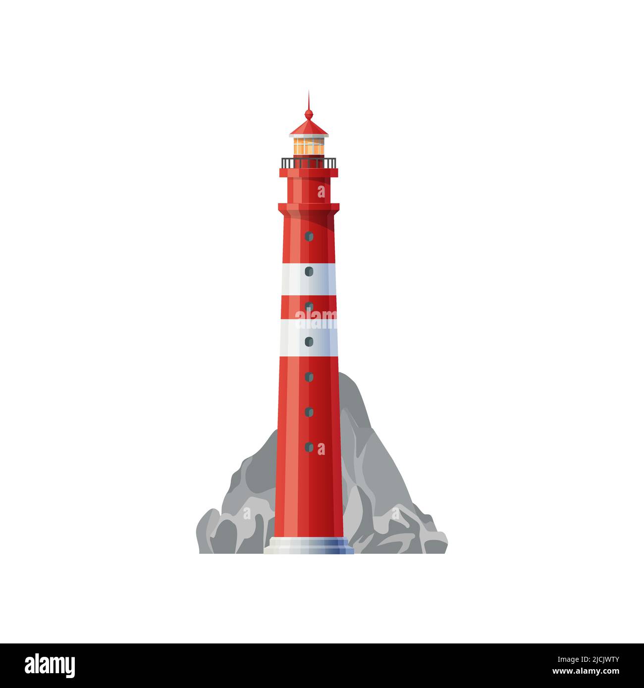 Sea lighthouse building with red and white stripes. Coastal lighthouse ...