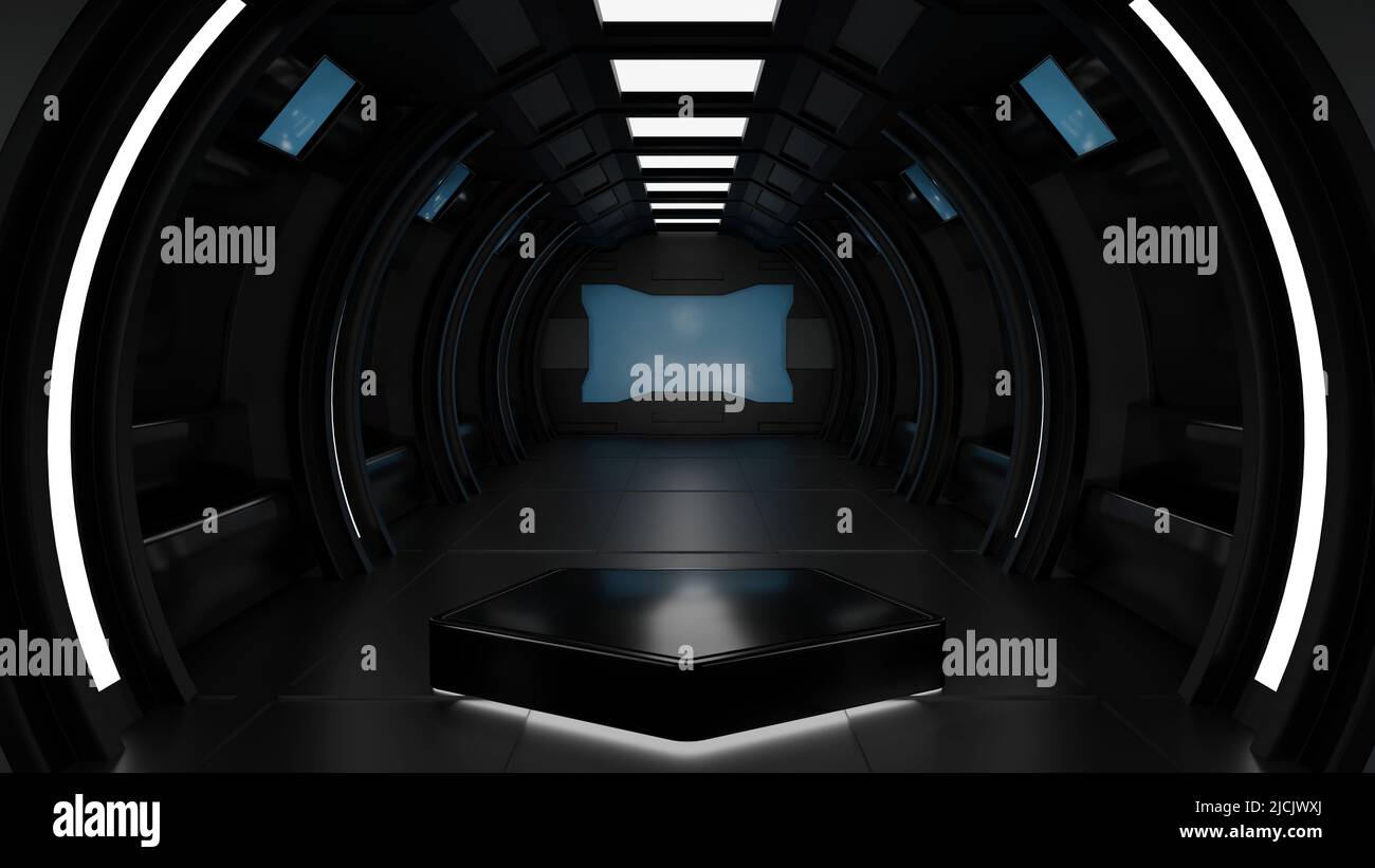 Modern Pentagon podium in spaceship or space station interior, Sci Fi ...