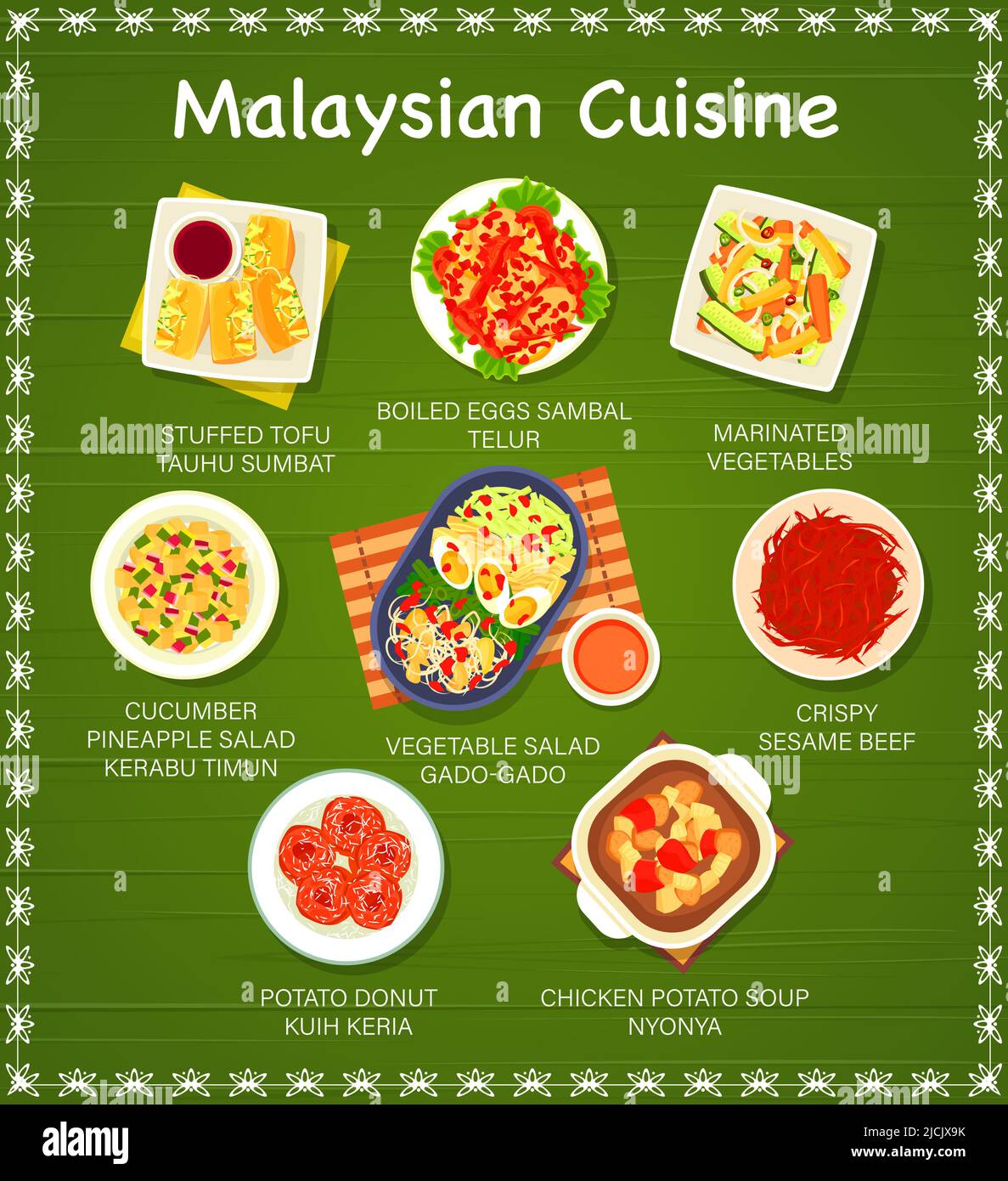 Malaysian cuisine meat and vegetable dishes menu. Kuih Keria donuts ...