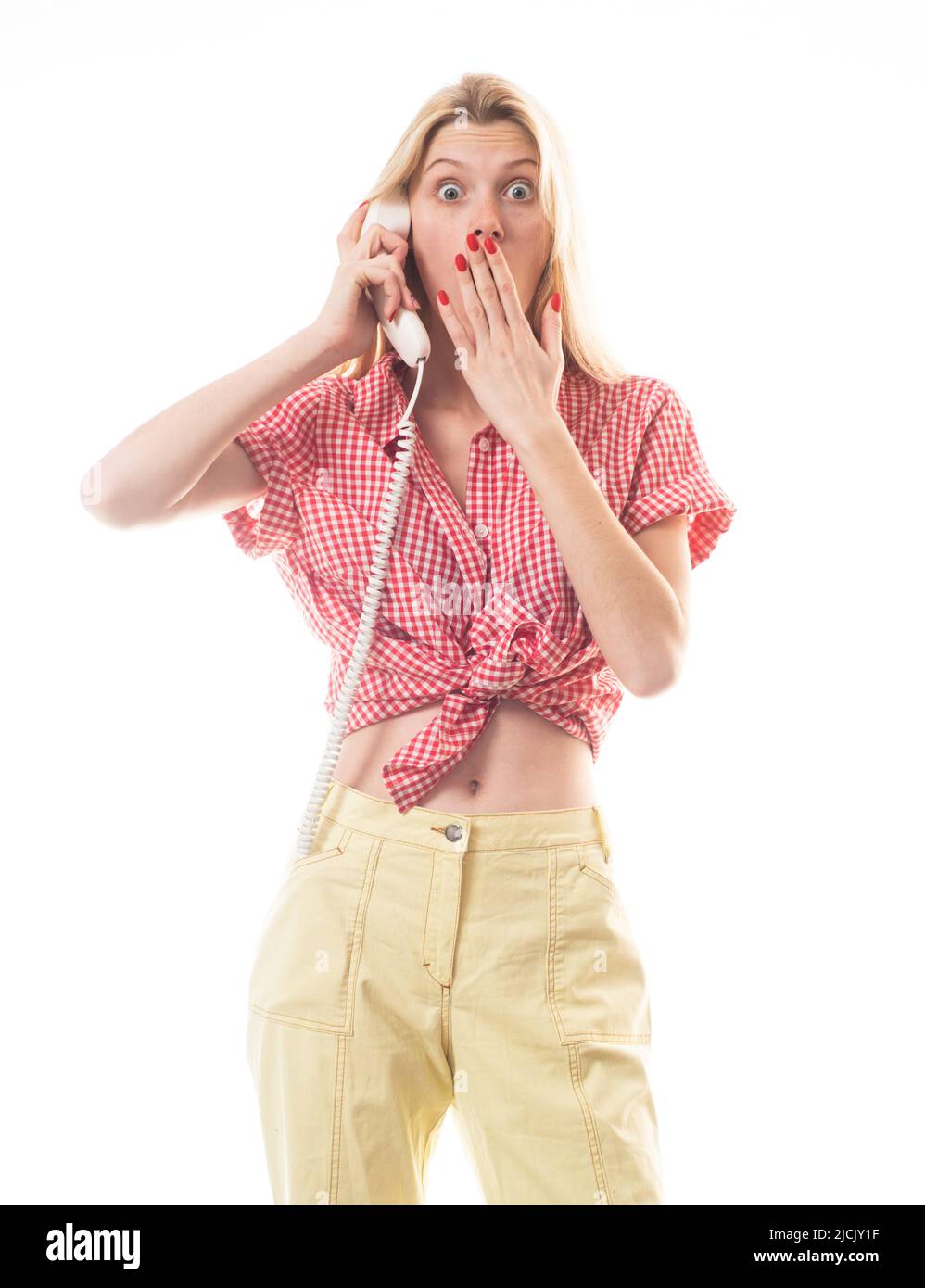 Woman emotionally showing facial expressions. Young woman answering a ...