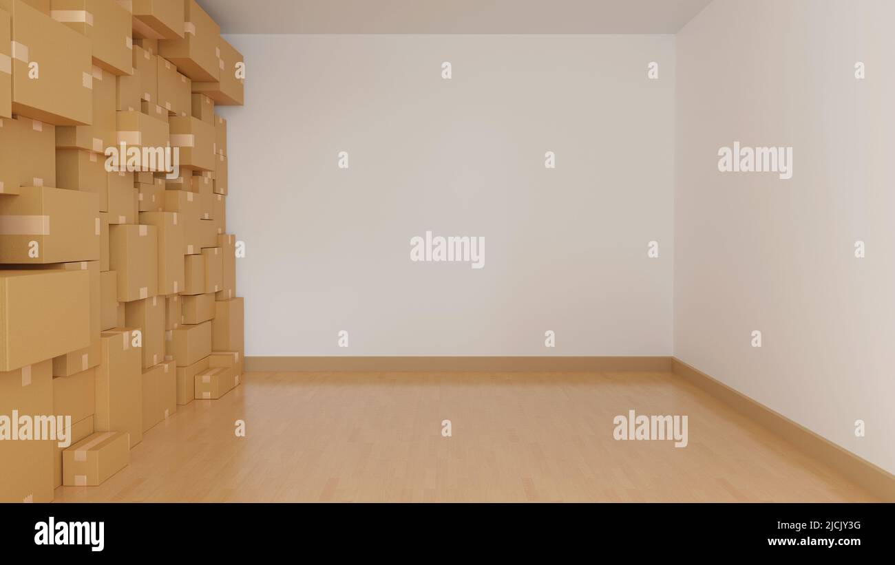 Stack of cardboard box carton or parcel in logistics warehouse ...