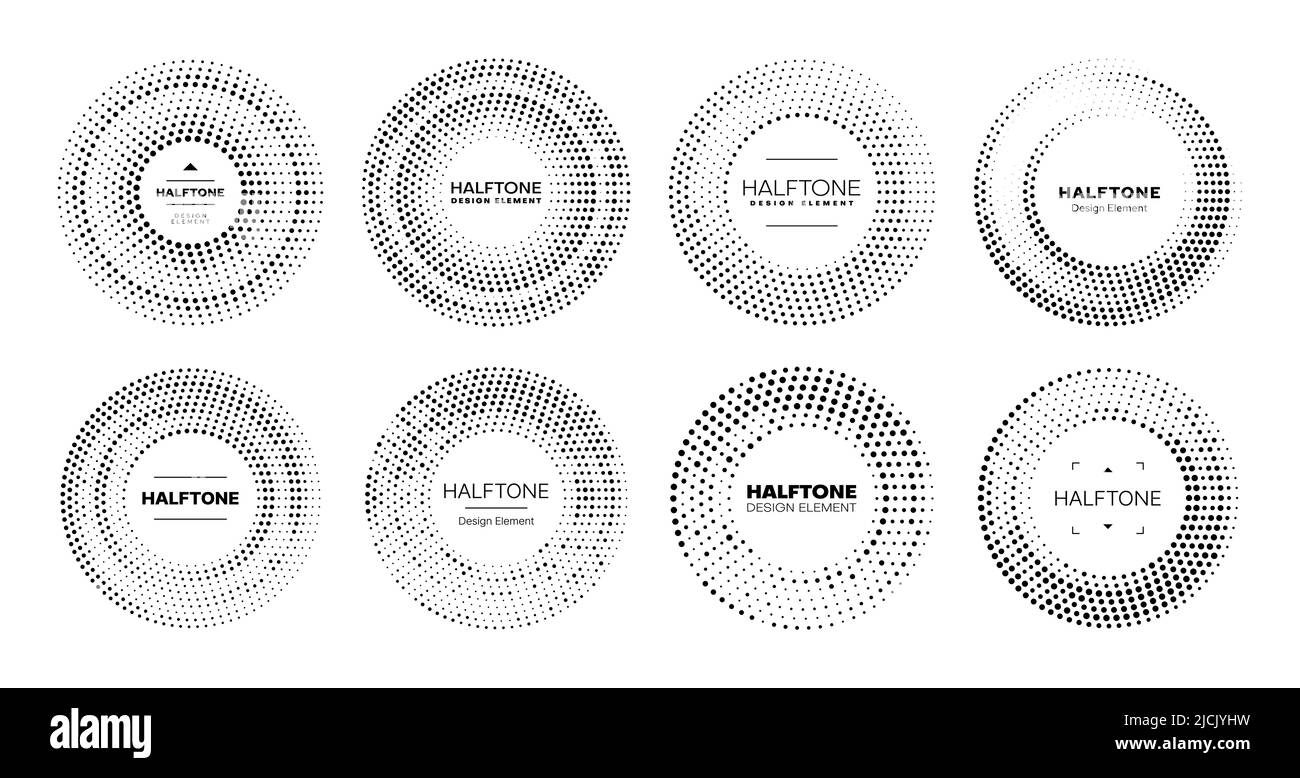 Halftone circle pattern borders and frames, vector round background ...