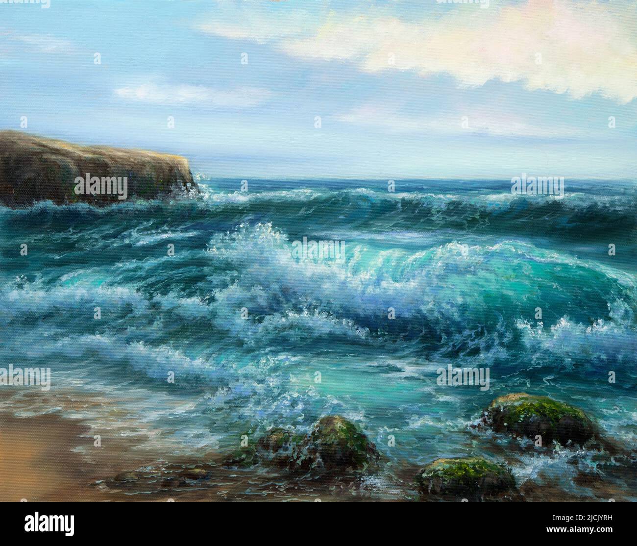 Original oil painting of Ocean and cliffs on canvas.Modern Impressionism Stock Photo - Alamy