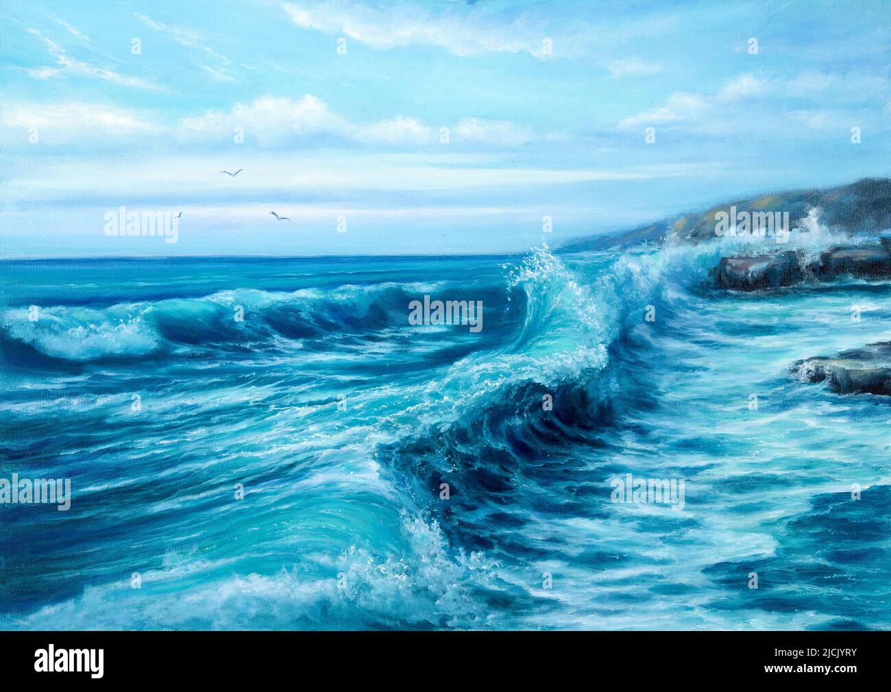 Original oil painting of Ocean and cliffs on canvas.Modern Impressionism Stock Photo - Alamy