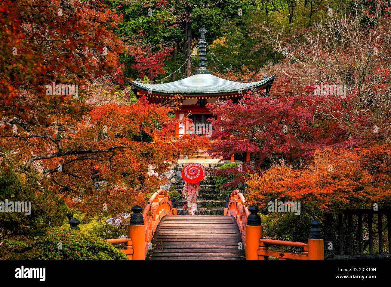 Landscape of Daigo-ji temple with colorful maple trees in autumn, Kyoto ...