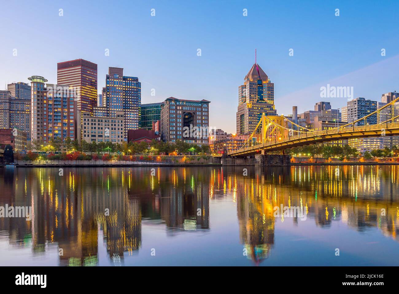 Panorama of downtown Pittsburgh skyline at twilight Stock Photo - Alamy