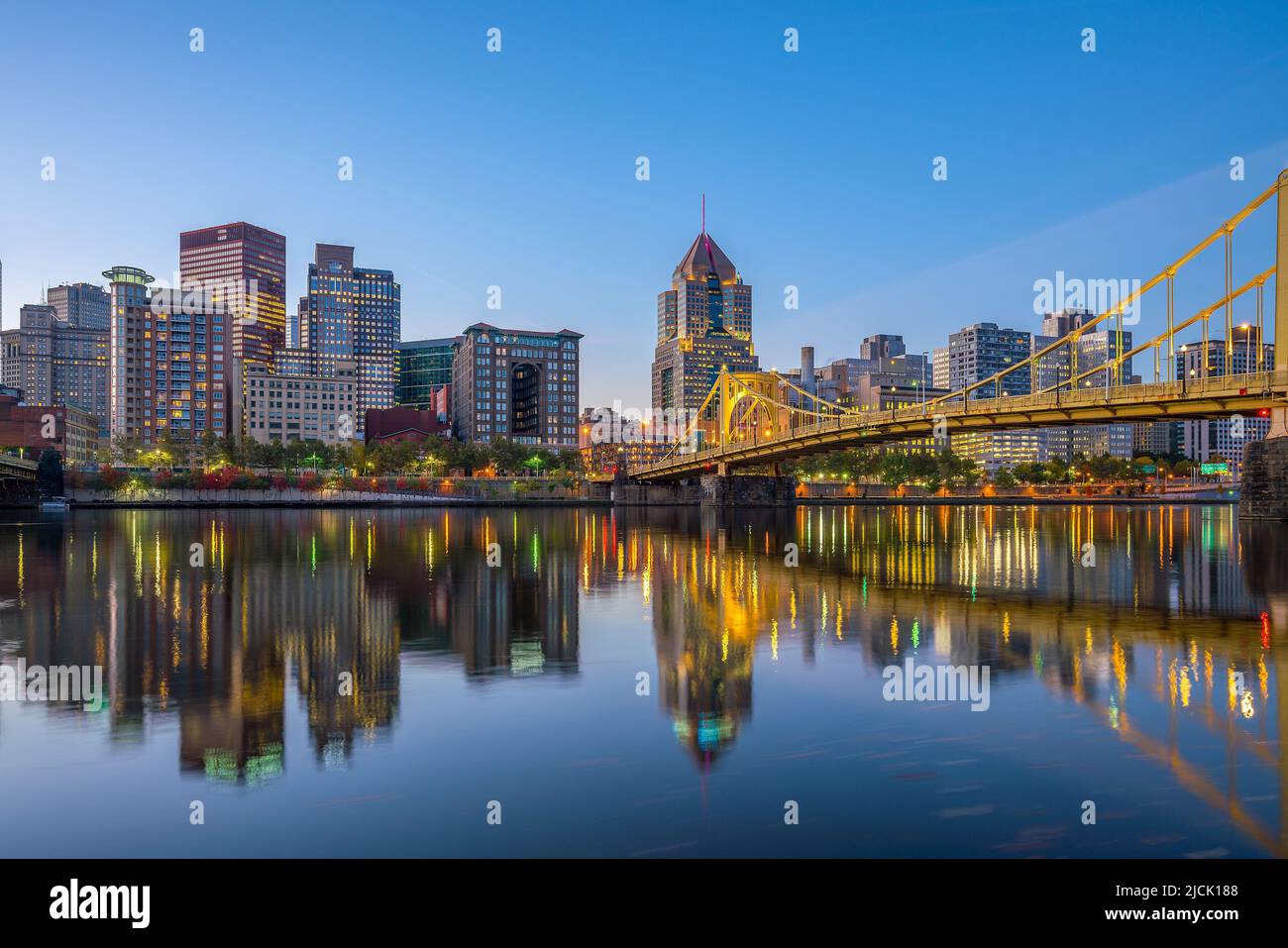 Panorama of downtown Pittsburgh skyline at twilight Stock Photo - Alamy