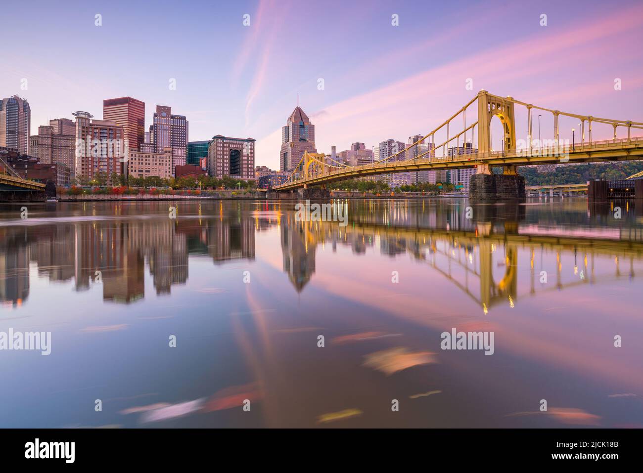 Panorama of downtown Pittsburgh skyline at twilight Stock Photo - Alamy