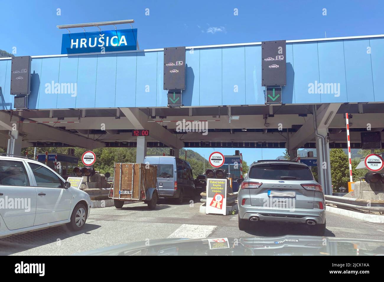 Toll station in front of the Karawanken tunnel in Slovenia before the ...