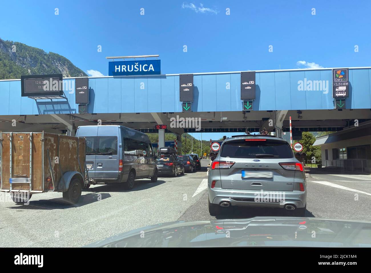 Toll station in front of the Karawanken tunnel in Slovenia before the ...