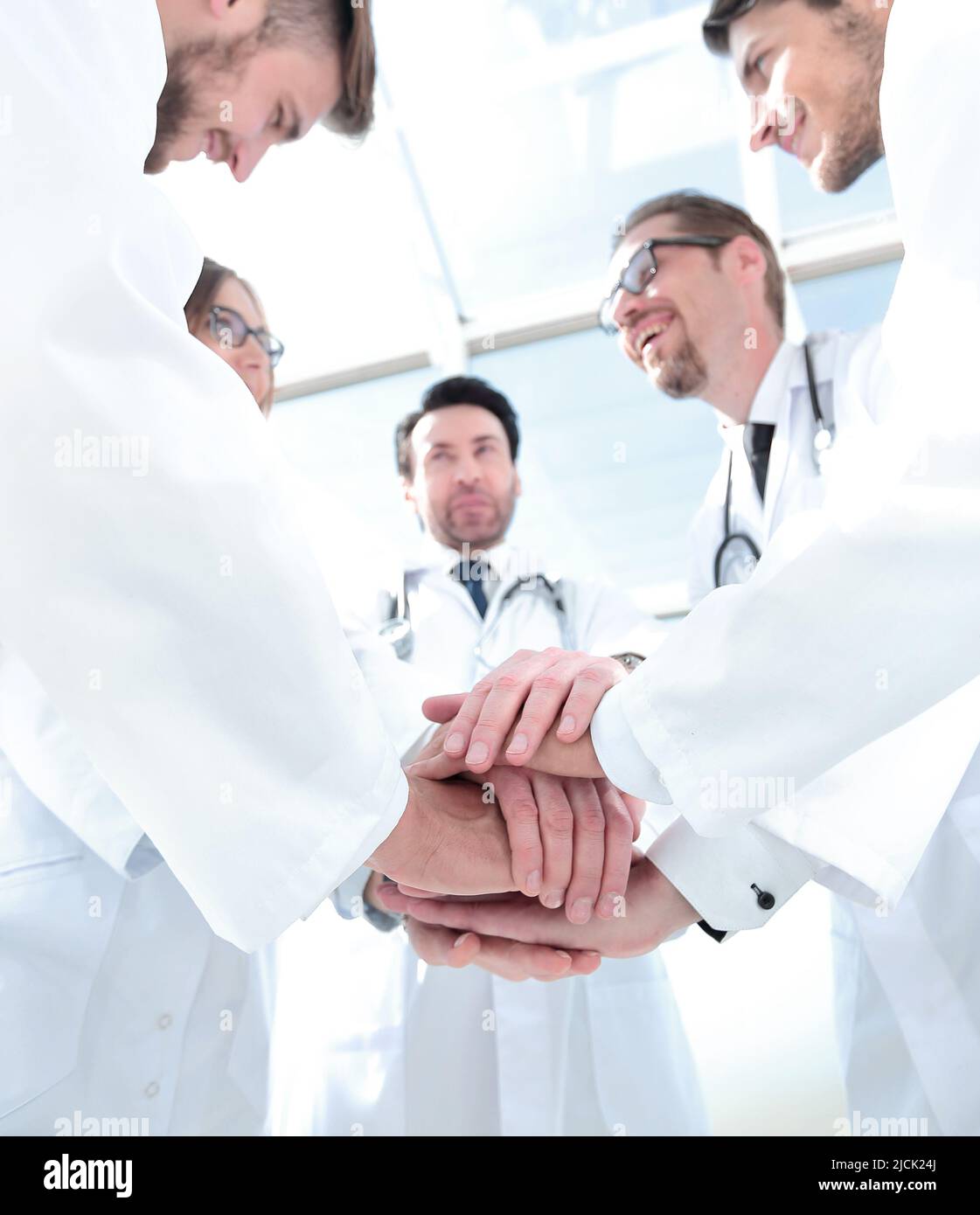 bottom view. close up of a doctors folded their hands together Stock ...