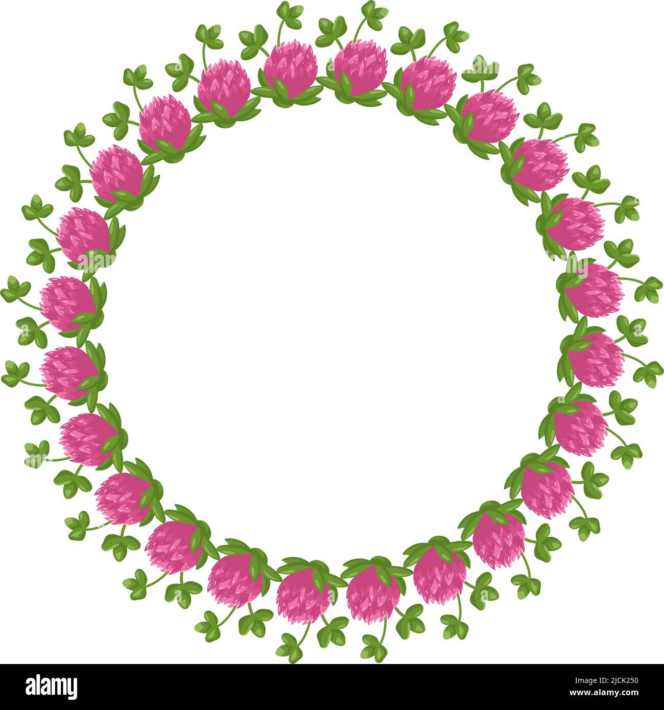 Wreath of pink clover flowers. Round frame, cute bright plant with ...