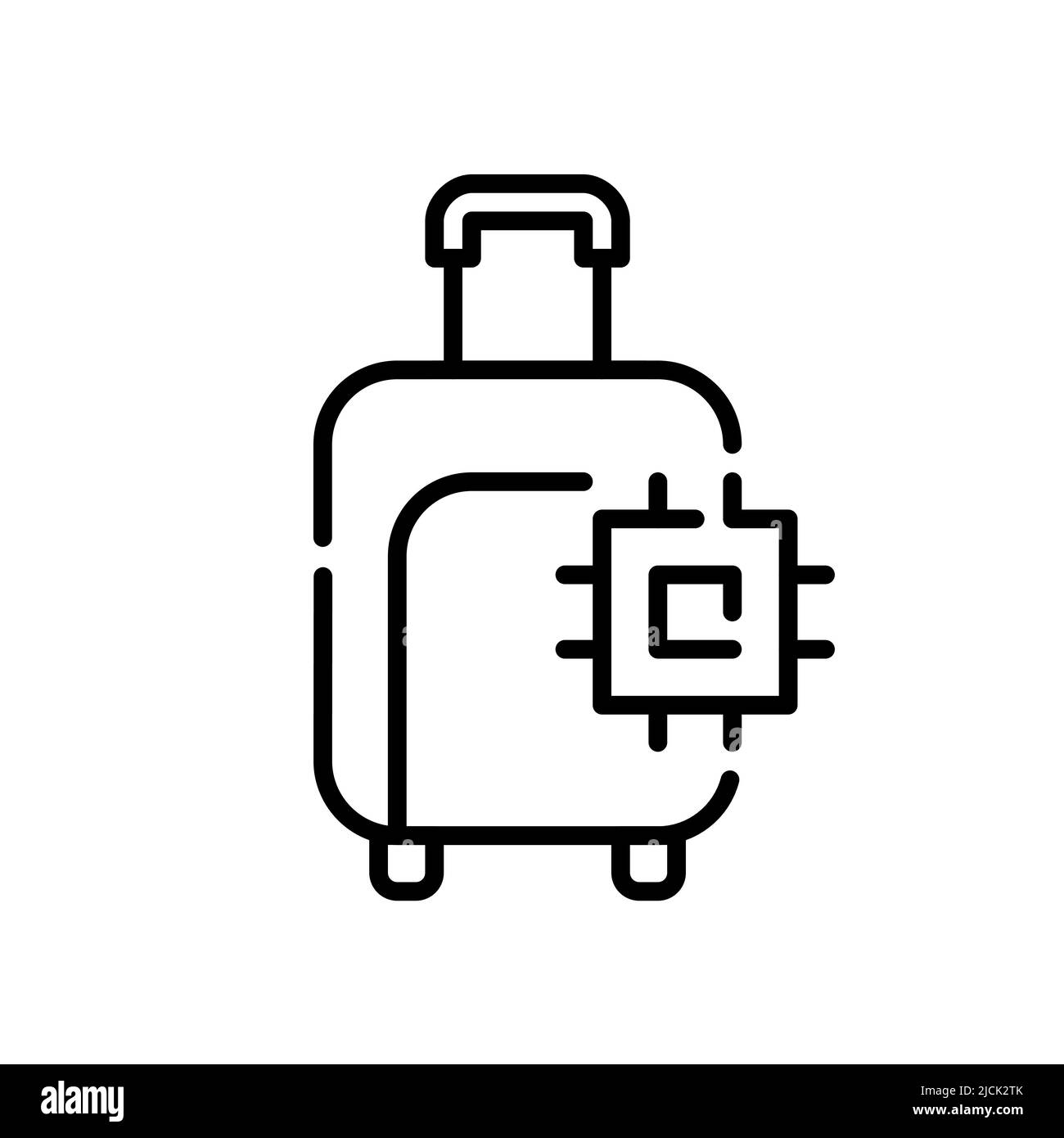Smart luggage with CPU chip. Pixel perfect, editable stroke line icon ...