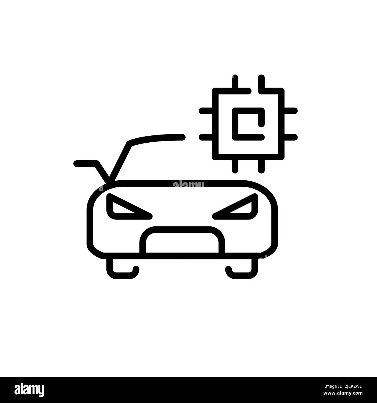 Smart car. CPU chip equipped vehicle. Pixel perfect, editable stroke ...