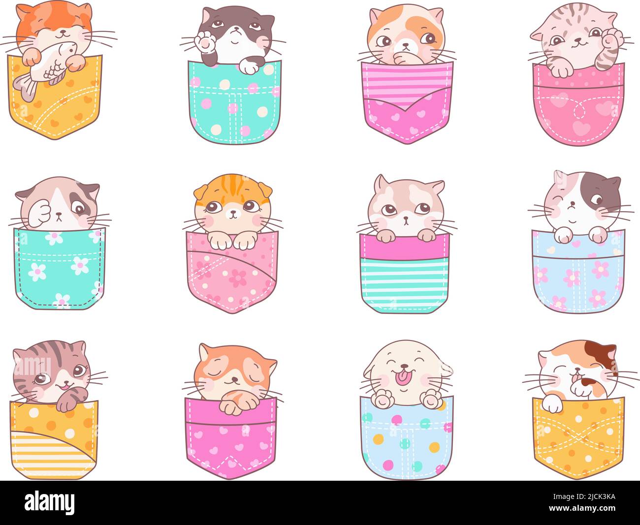 Kittens in pockets. Kawaii pocket kitten, happy cute little cat t-shirt ...