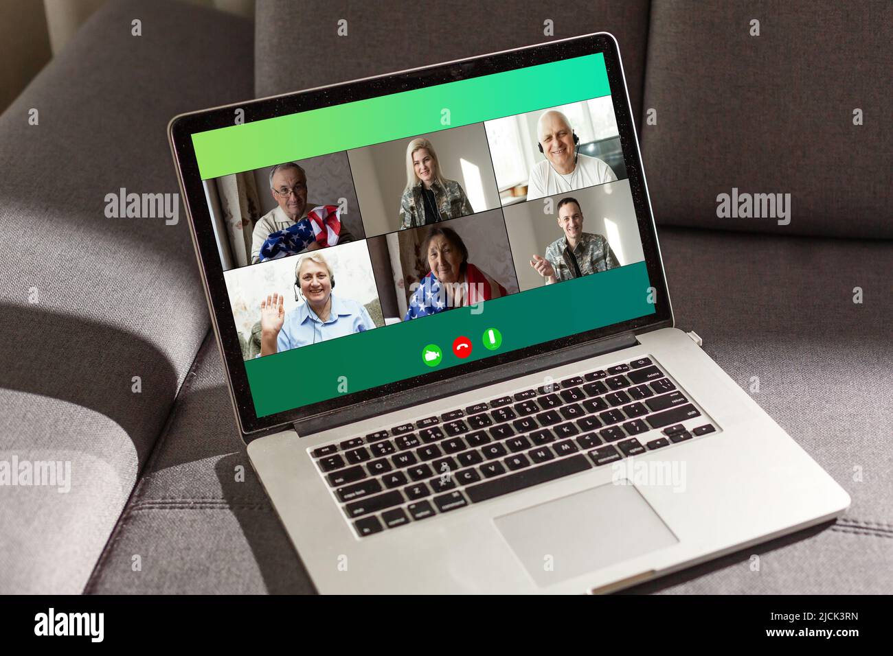 Working From Home, Online Group Videoconference On Laptop Stock Photo ...