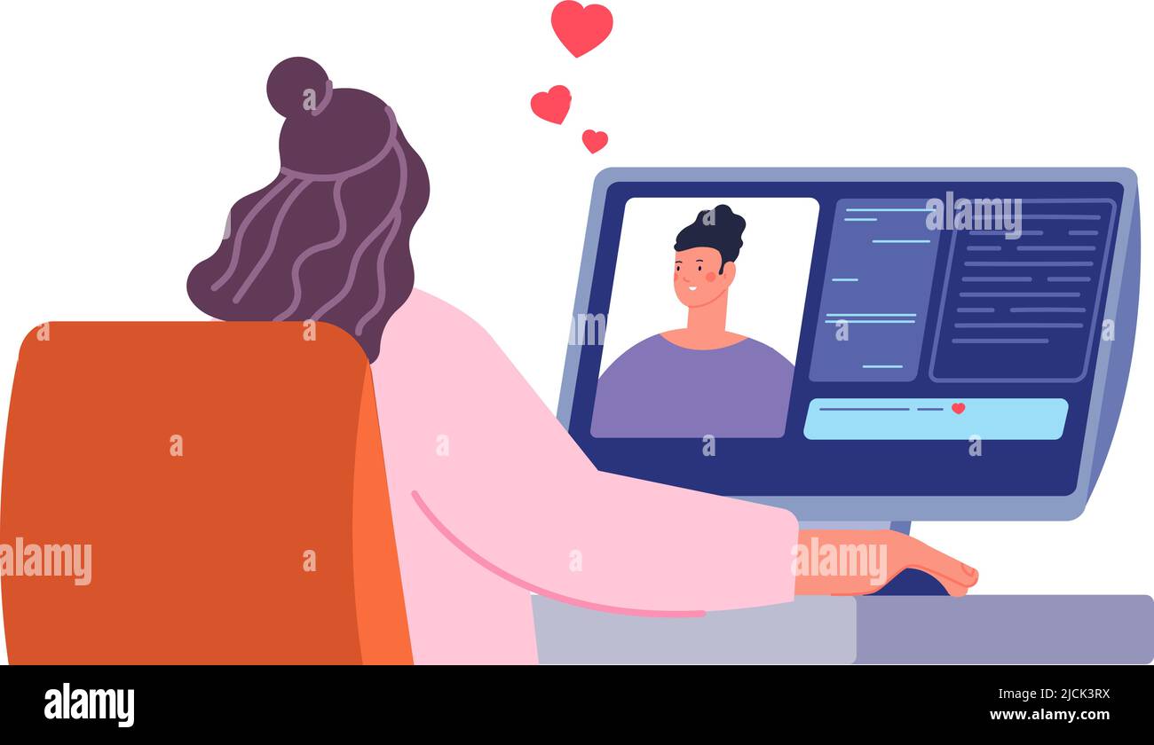 Online dating, woman in romantic chat with man. Remote communication ...